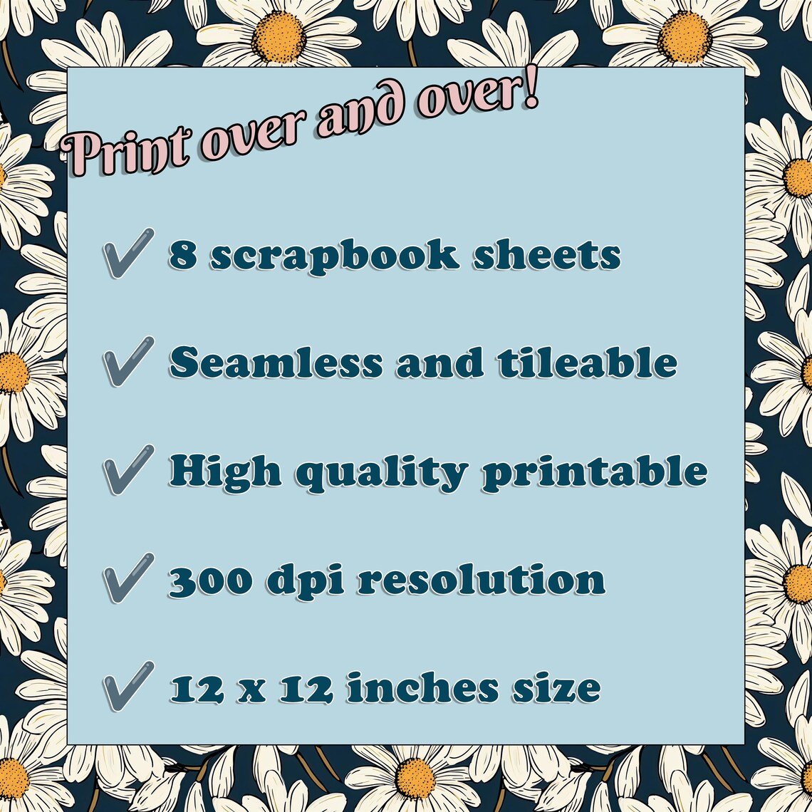 Boho Block Print Daisies 1 8 Printable Scrapbook Sheets - Etsy
