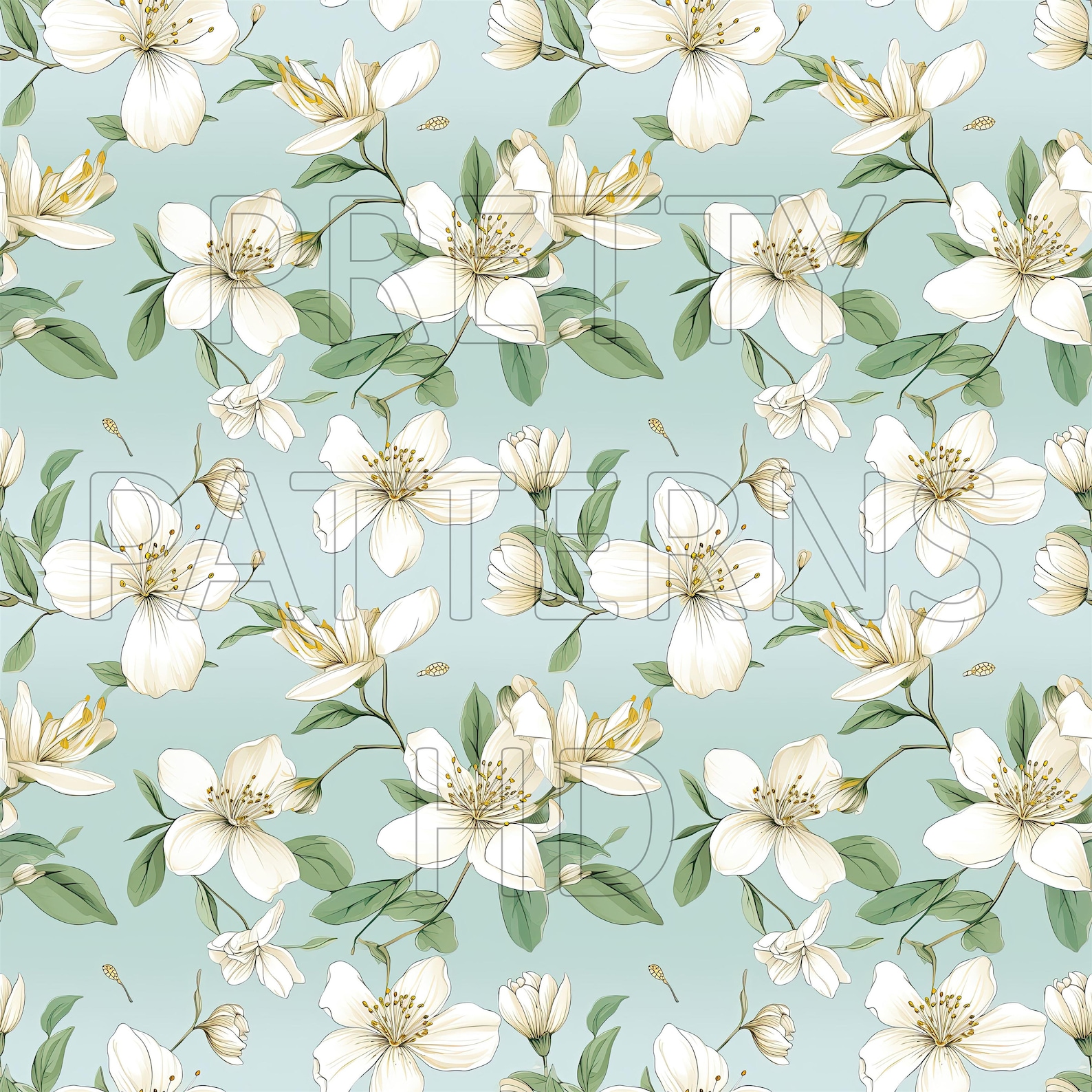 Lineart Watercolor Jasmine #2 - 8 Printable Scrapbook Sheets - Seamless ...