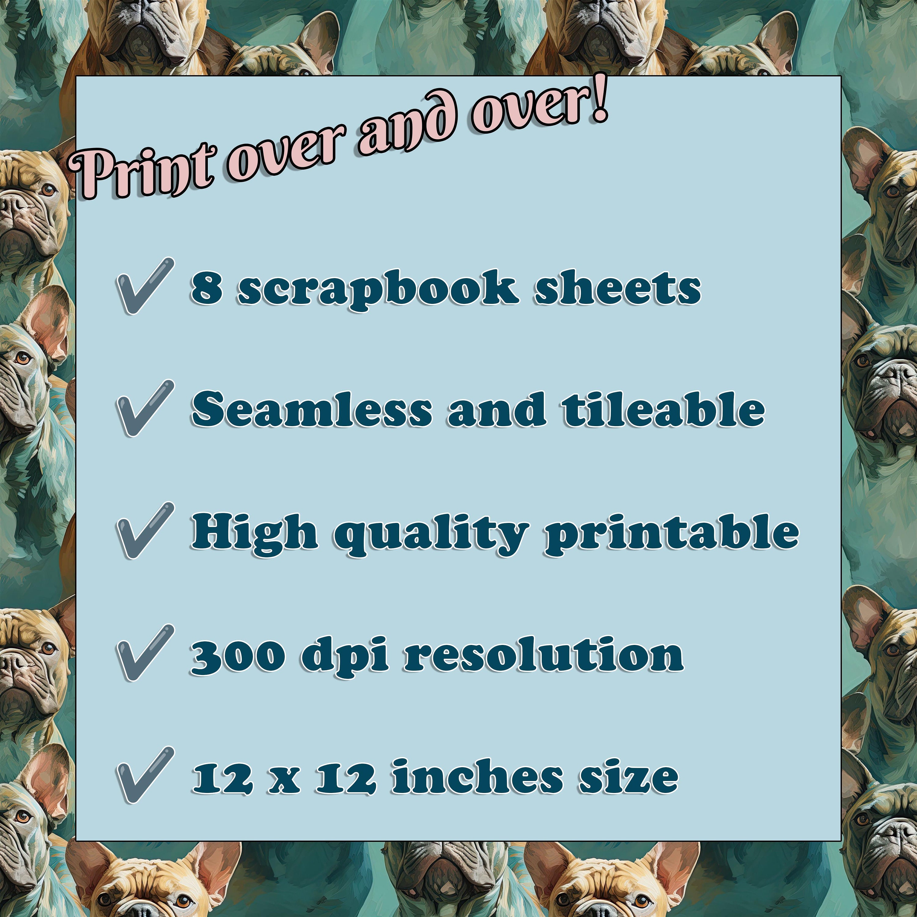 Dog Breeds French-bulldog #2 - 8 Printable Scrapbook Sheets - Seamless ...