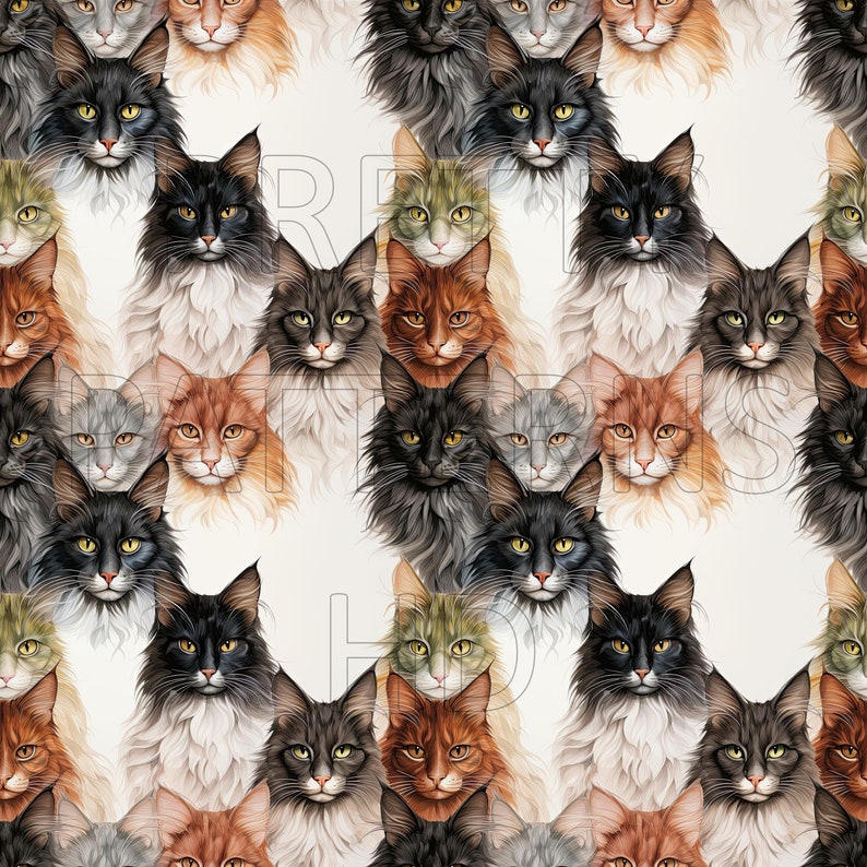 Cats #5 - 8 Printable Scrapbook Sheets - Seamless Tileable - Digital ...