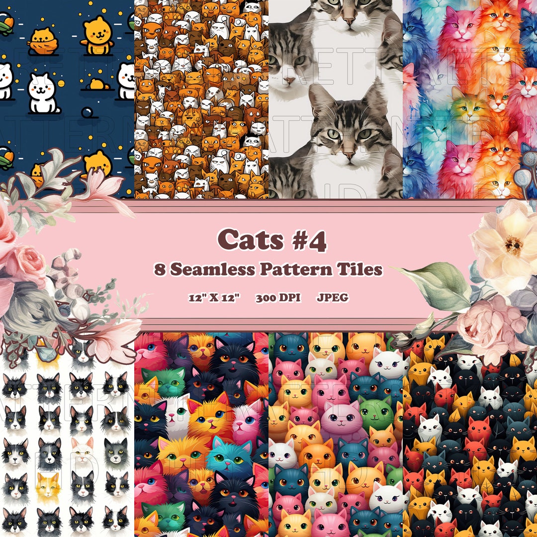 Cats #4 - 8 Printable Scrapbook Sheets - Seamless Tileable - Digital ...