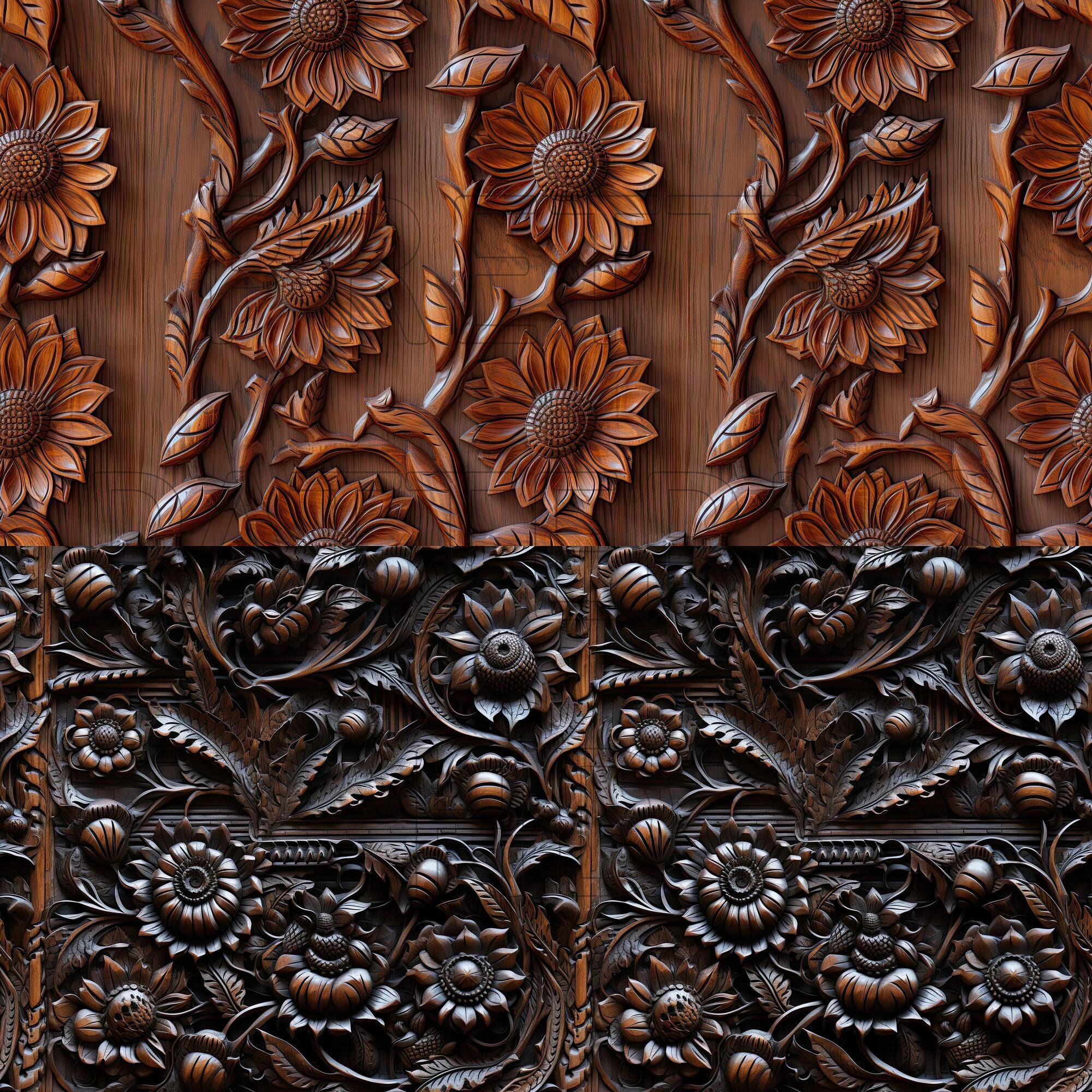 Carved Wood Sunflowers 1 8 Printable Scrapbook Sheets Seamless Tileable ...