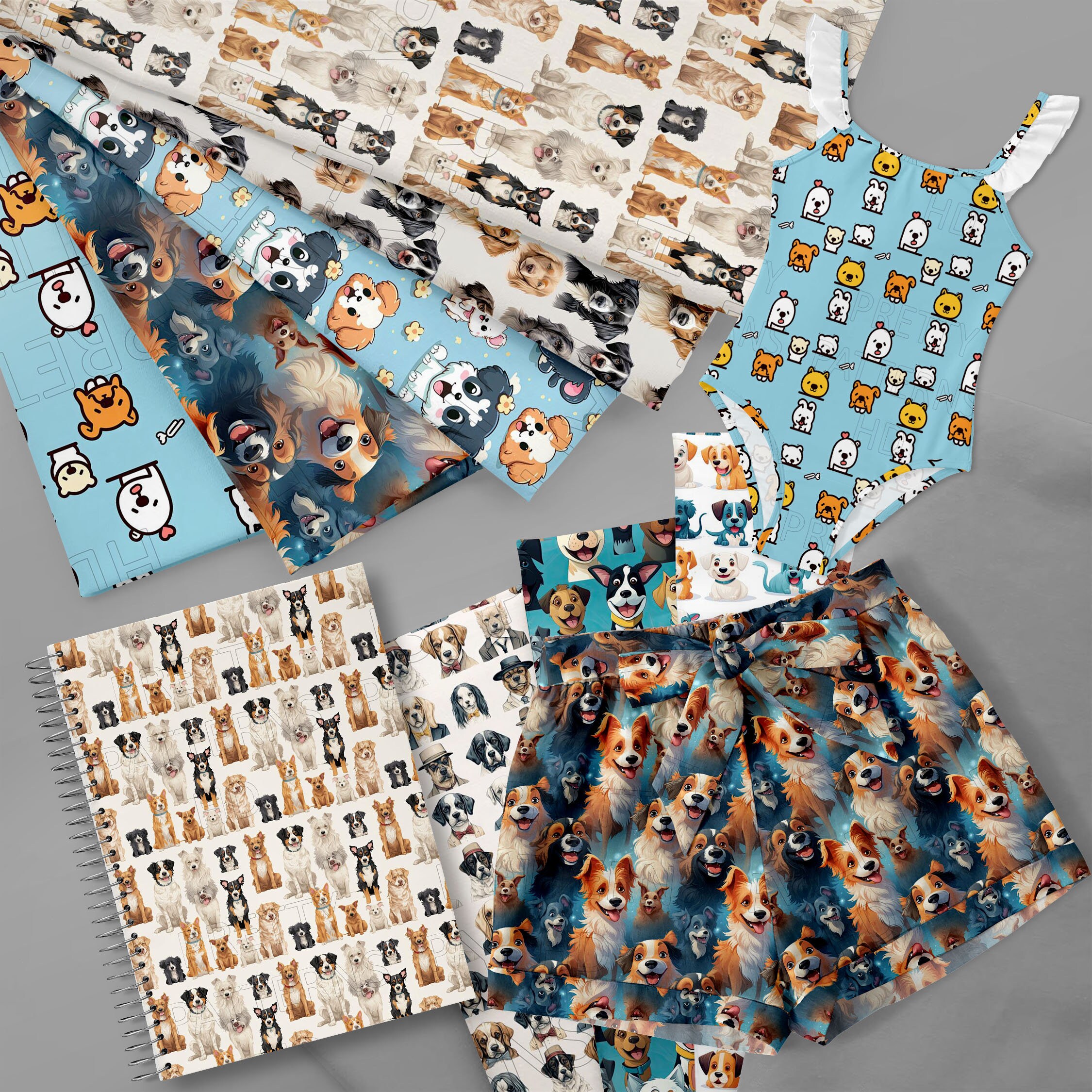 Cute Dogs MEGA BUNDLE - 184 Printable Scrapbook Sheets - Seamless ...