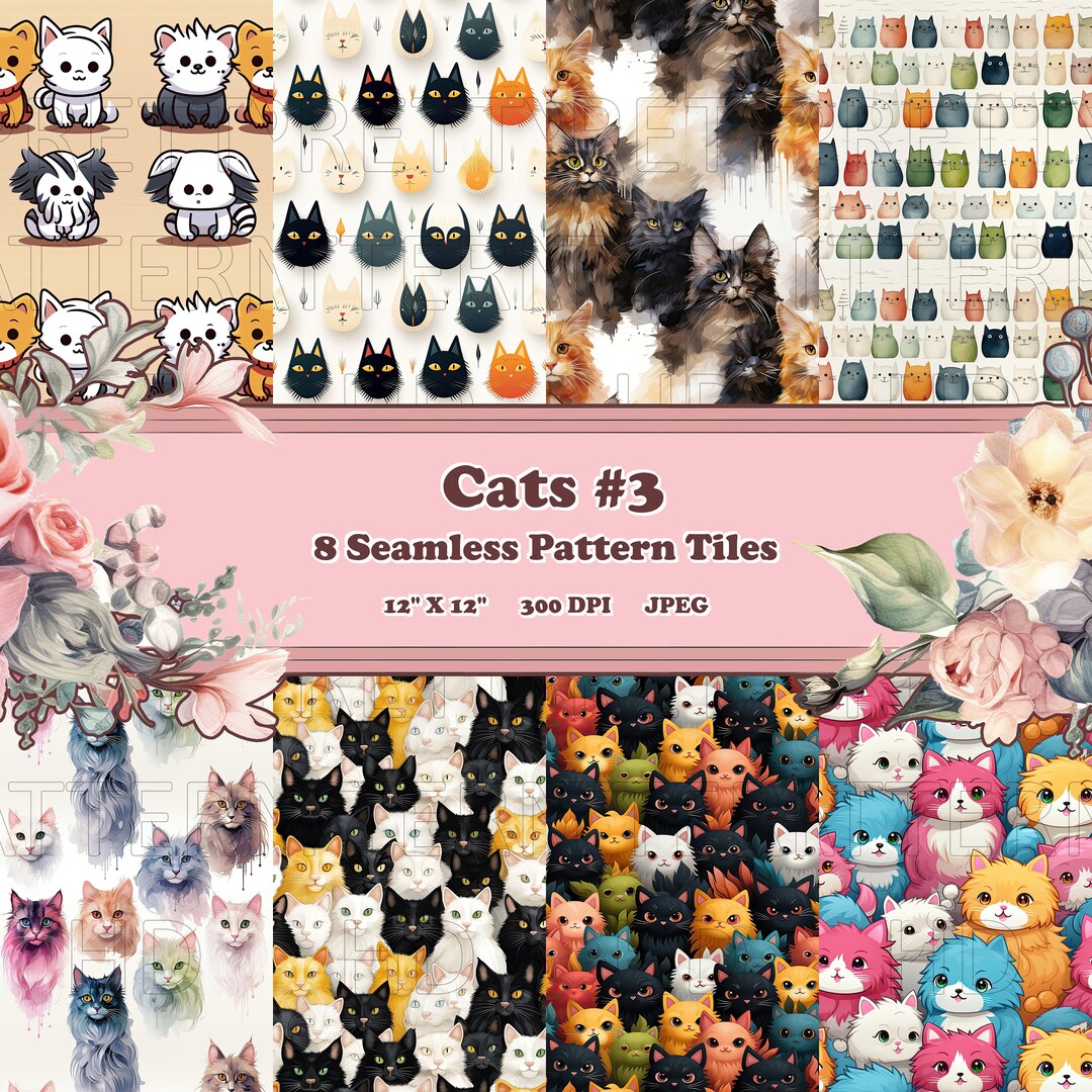Cats #3 - 8 Printable Scrapbook Sheets - Seamless Tileable - Digital ...