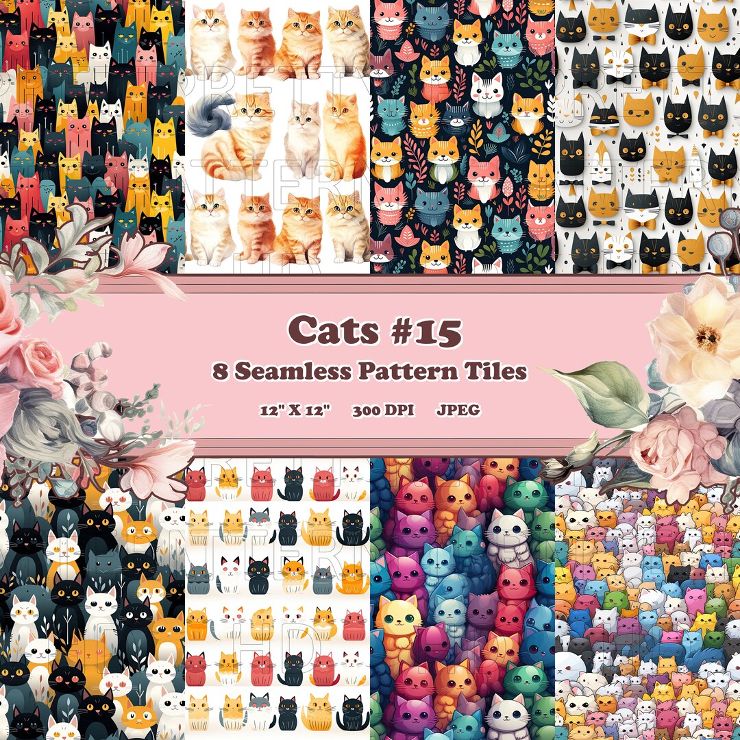 Cats #15 - 8 Printable Scrapbook Sheets - Seamless Tileable - Digital ...