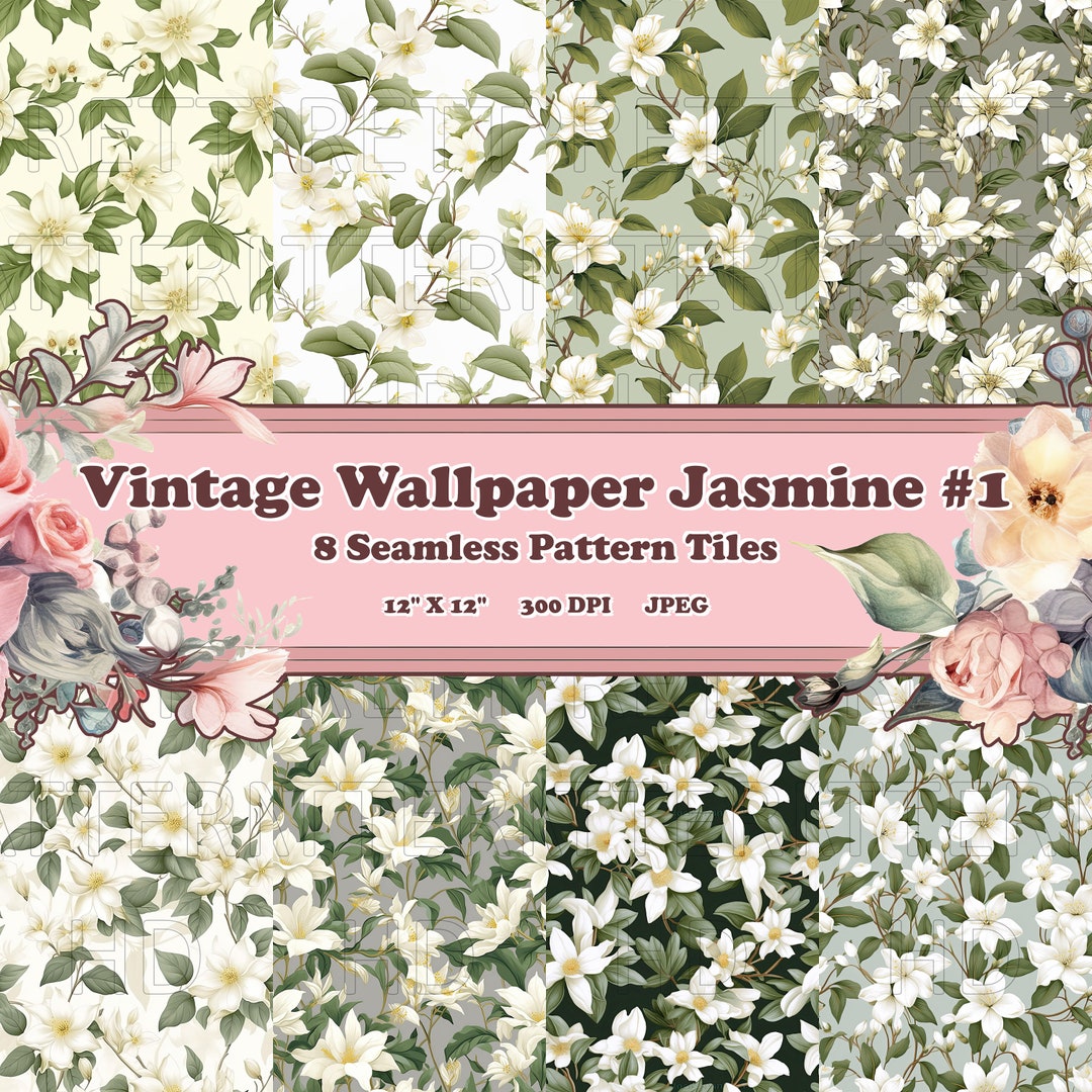 Vintage Wallpaper Jasmine #1 - 8 Printable Scrapbook Sheets - Seamless ...