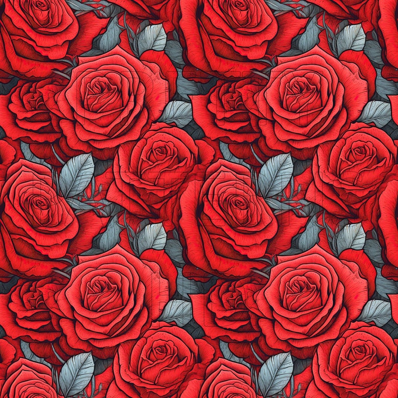 Illustrated Roses Red #4 - 8 Printable Scrapbook Sheets - Seamless ...