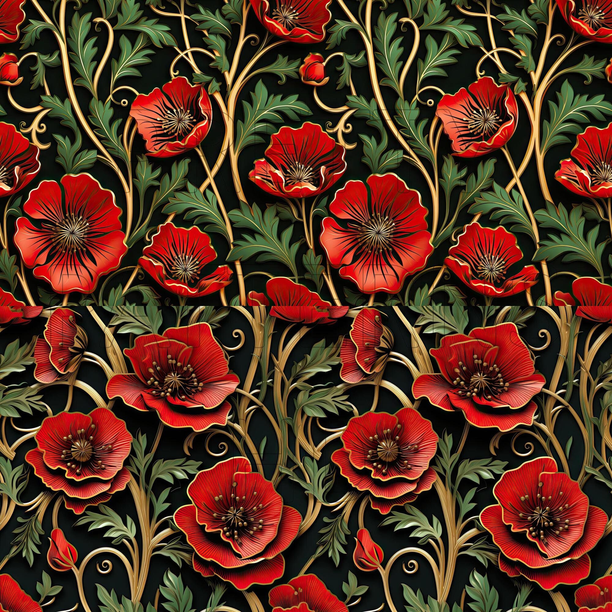 Filigree Poppies 1 8 Printable Scrapbook Sheets Seamless Tileable ...