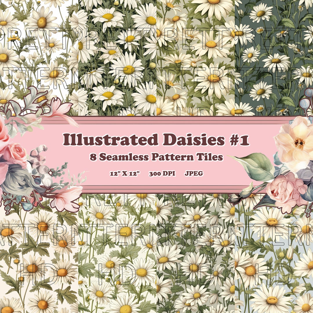Illustrated Daisies #1 - 8 Printable Scrapbook Sheets - Continuous ...
