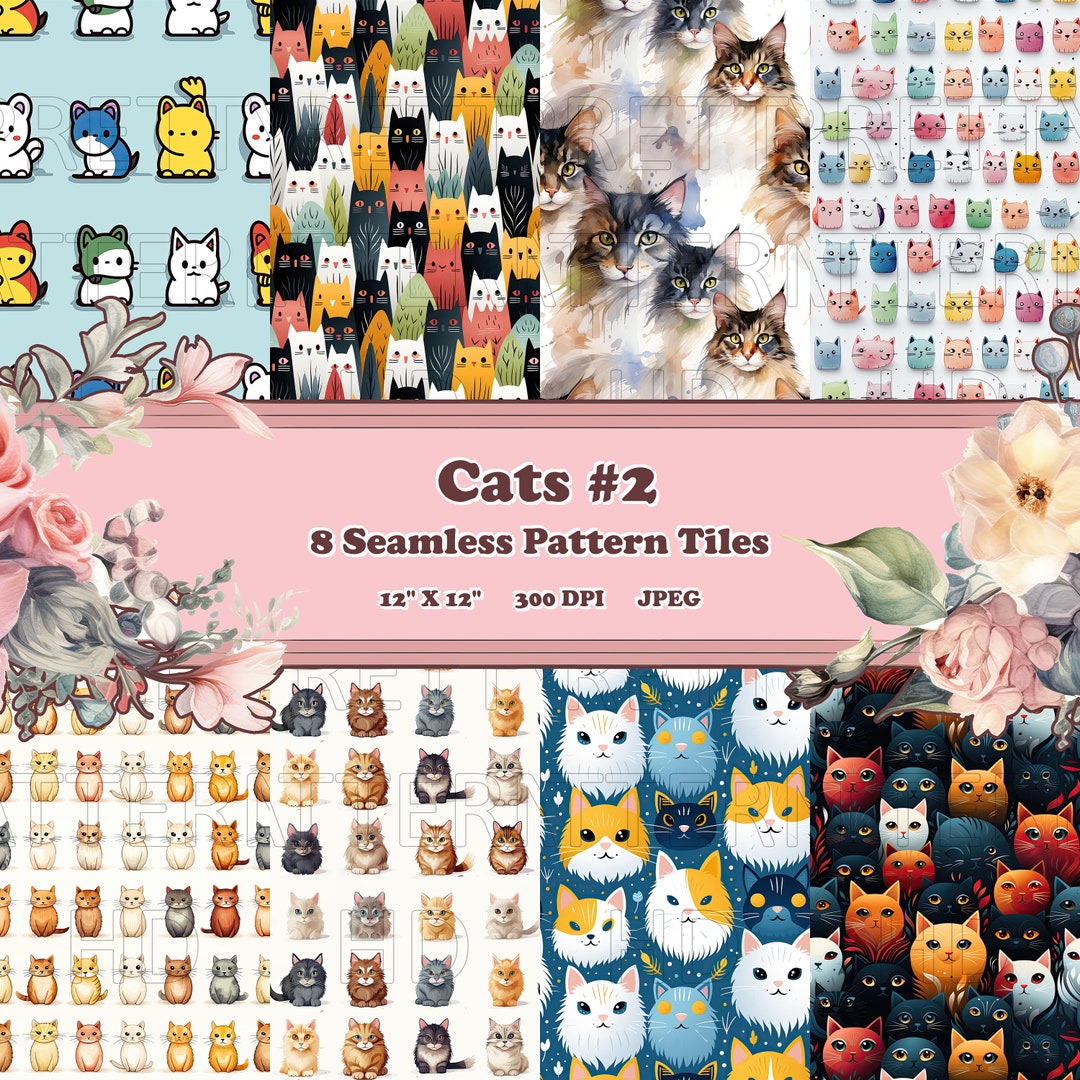 Cats #2 - 8 Printable Scrapbook Sheets - Seamless Tileable - Digital ...