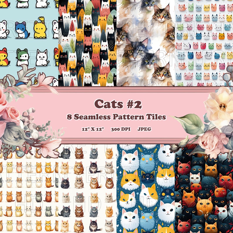 Cats 2 8 Printable Scrapbook Sheets Seamless Tileable Digital ...