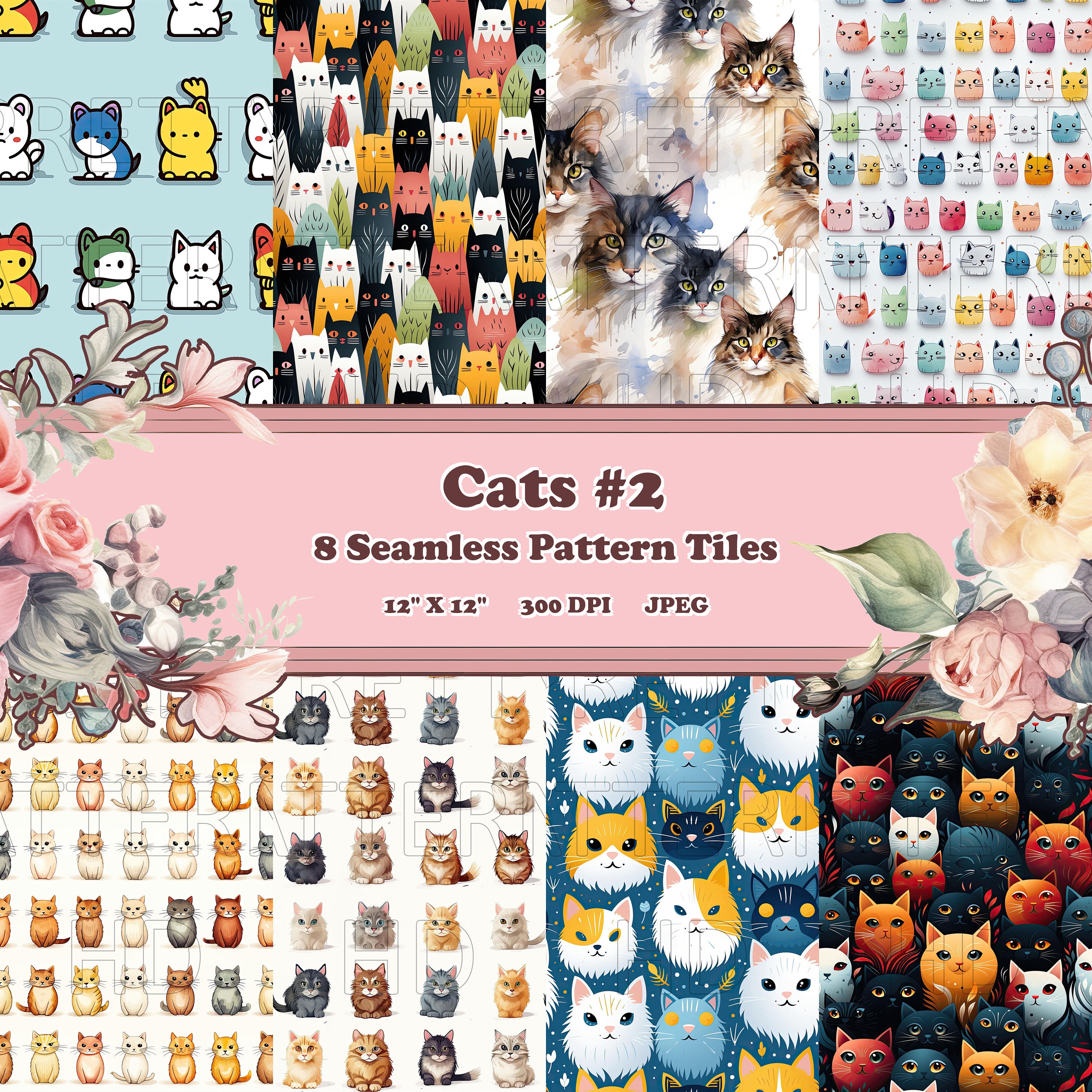 Cats 2 8 Printable Scrapbook Sheets Seamless Tileable Digital ...