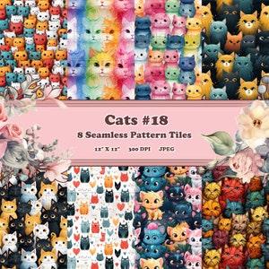 Cats #18 - 8 Printable Scrapbook Sheets - Seamless Tileable - Digital ...