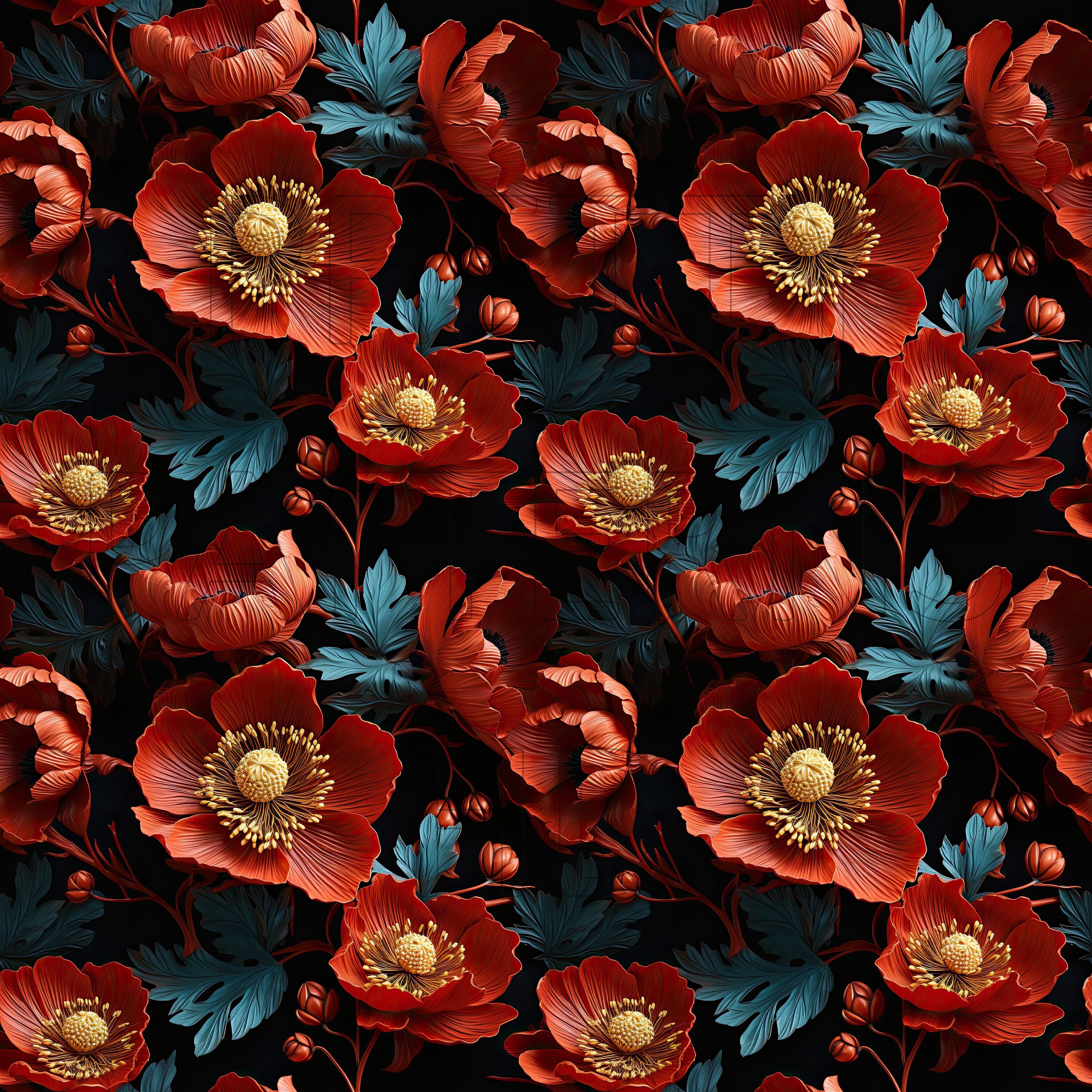 Hyper Realistic Poppies #1 - 8 Printable Scrapbook Sheets - Seamless ...