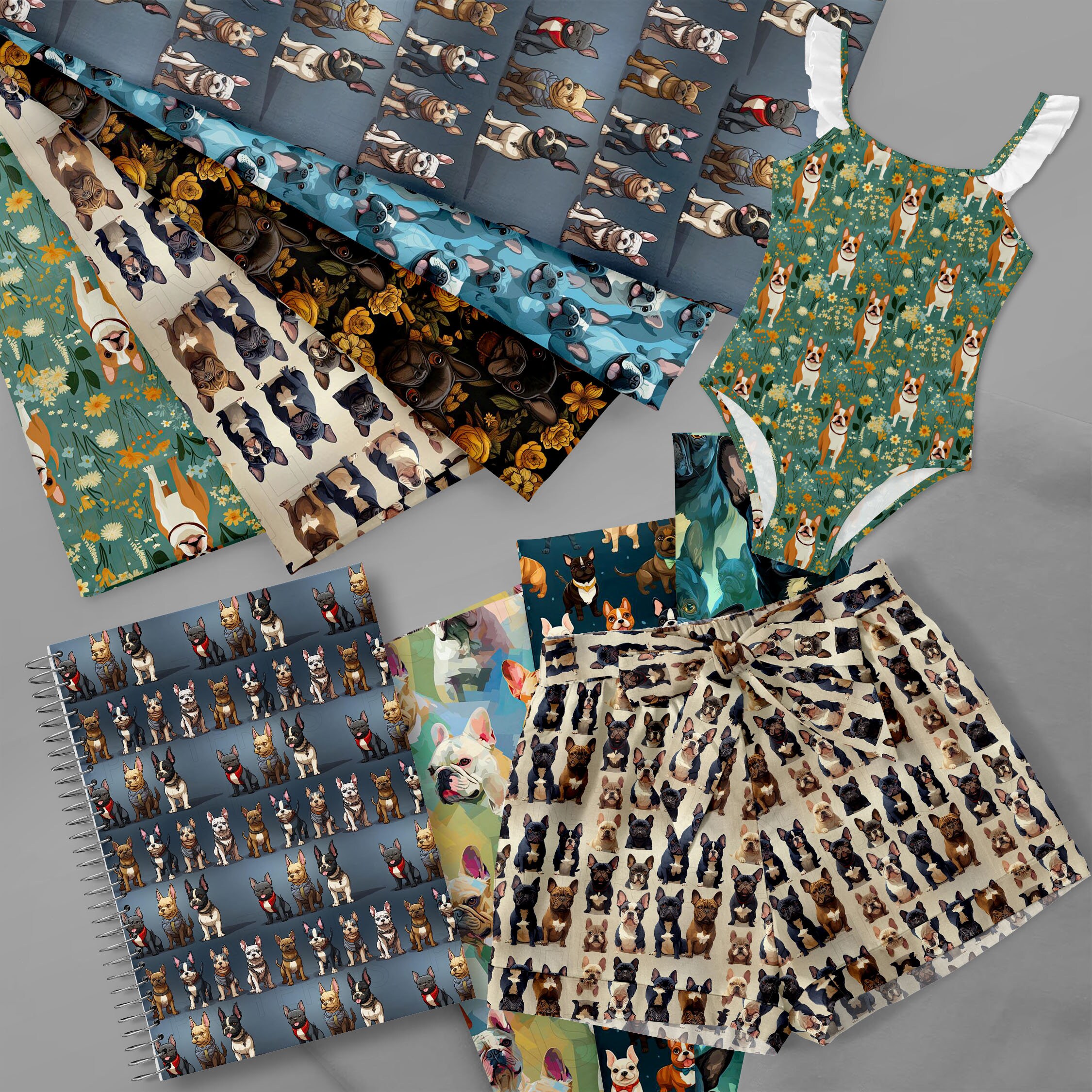 Dog Breeds French-bulldog #1 - 8 Printable Scrapbook Sheets - Seamless ...