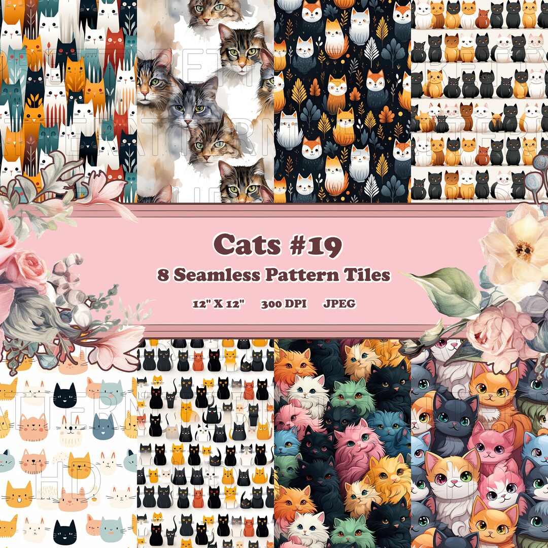 Cats #19 - 8 Printable Scrapbook Sheets - Seamless Tileable - Digital ...