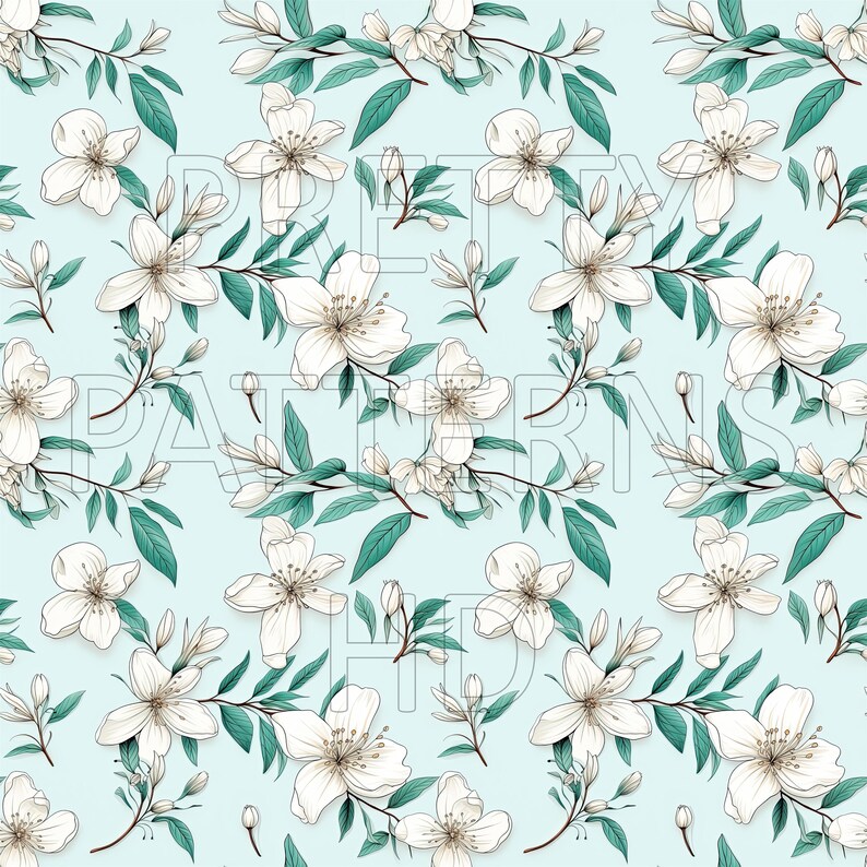 Lineart Watercolor Jasmine #2 - 8 Printable Scrapbook Sheets - Seamless ...