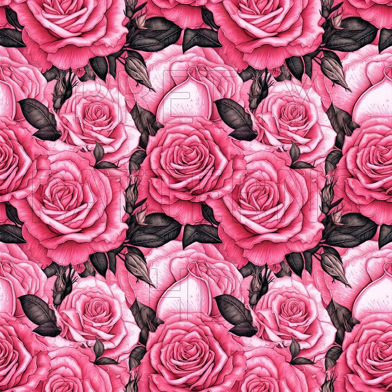 Illustrated Roses Pink #3 - 8 Printable Scrapbook Sheets - Seamless ...