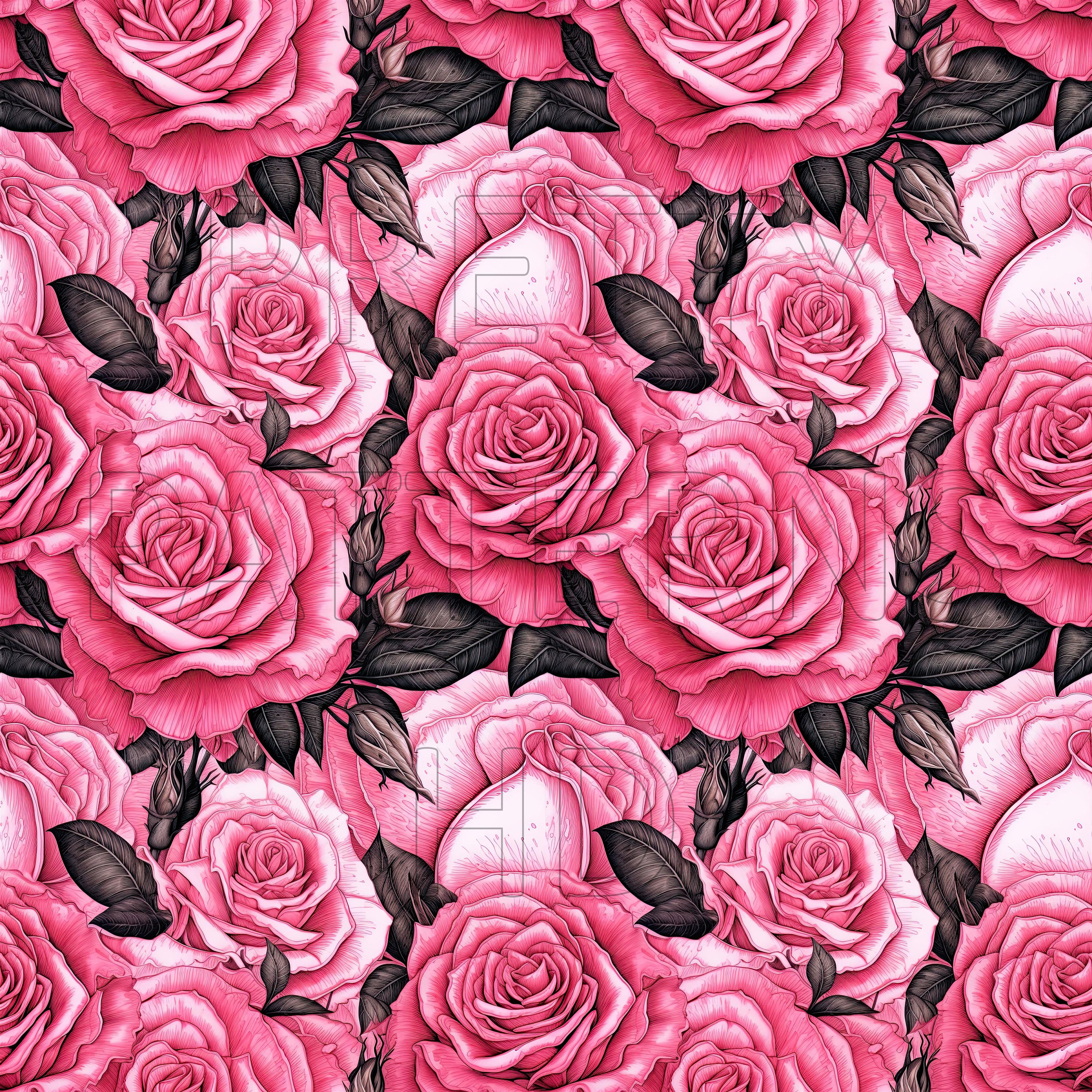 Illustrated Roses Pink #3 - 8 Printable Scrapbook Sheets - Seamless ...