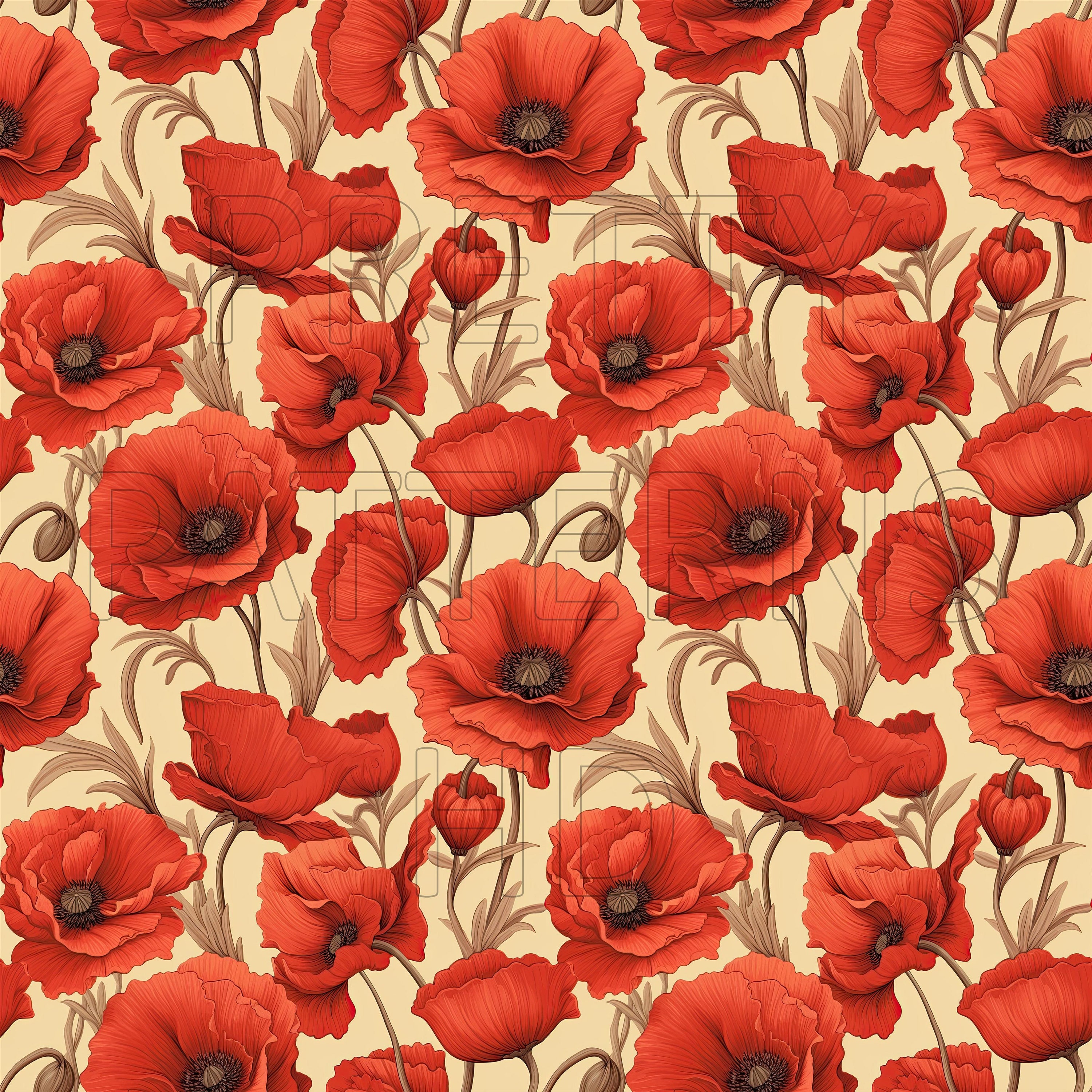Vintage Wallpaper Poppies 1 8 Printable Scrapbook Sheets Seamless ...