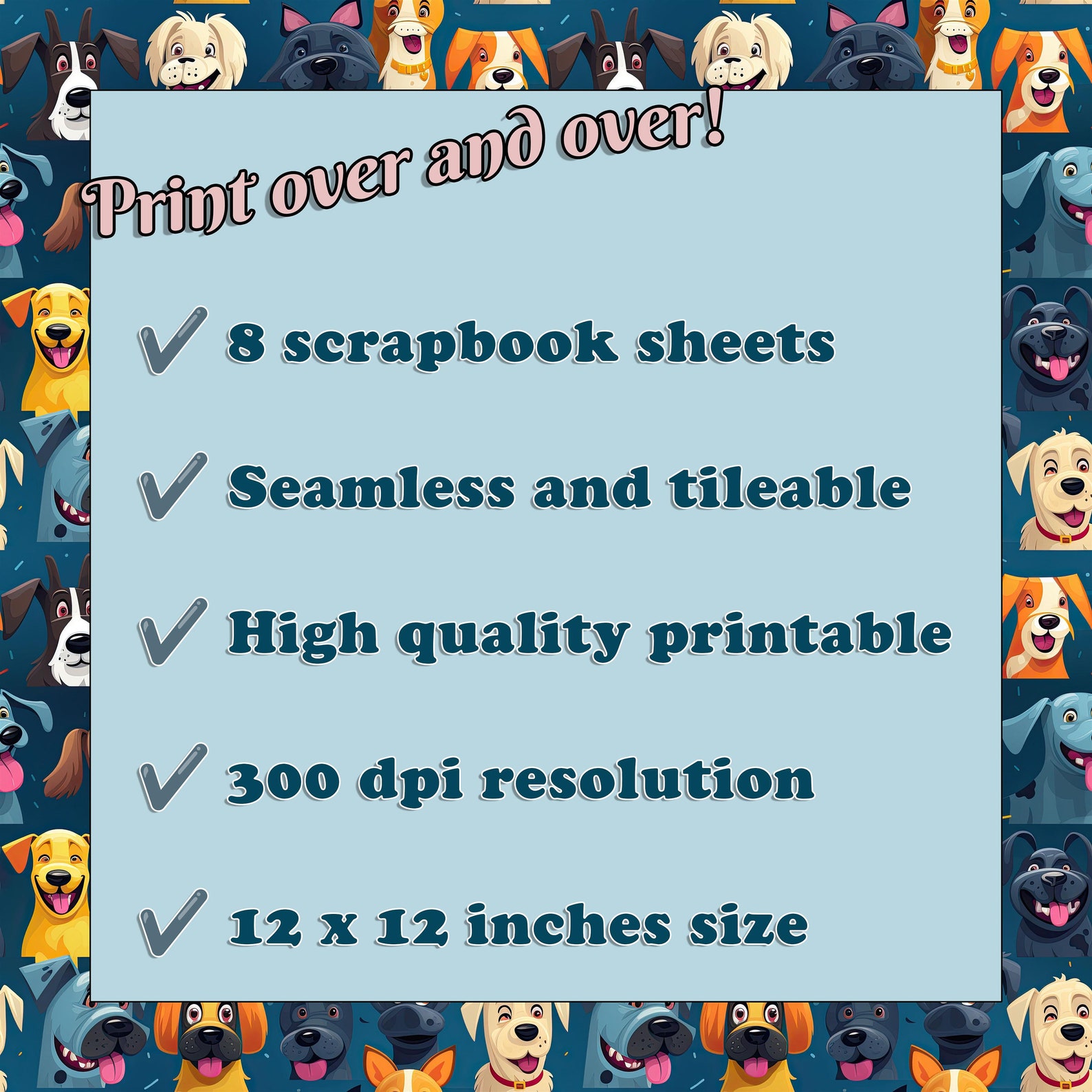 Cute Dogs #2 - 8 Printable Scrapbook Sheets - Seamless Tileable ...