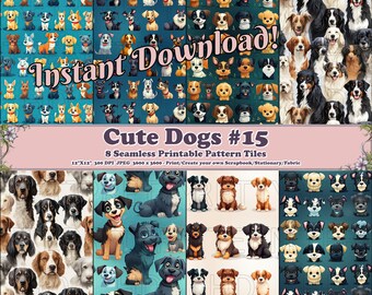 Cute Dogs 9 8 Printable Scrapbook Sheets Seamless Tileable Digital ...