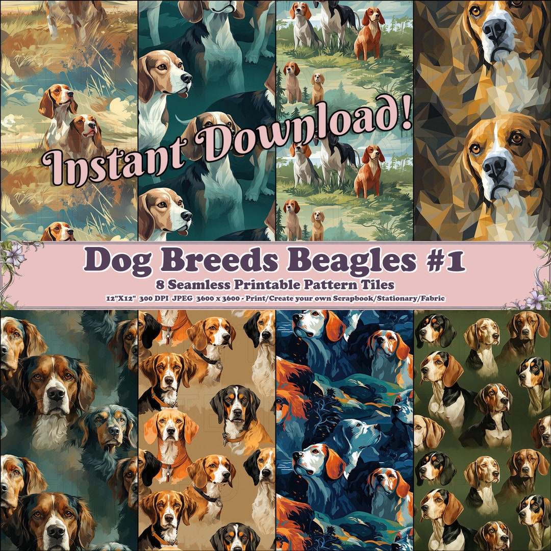 Dog Breeds Beagles #1 - 8 Printable Scrapbook Sheets: Seamless Digital ...