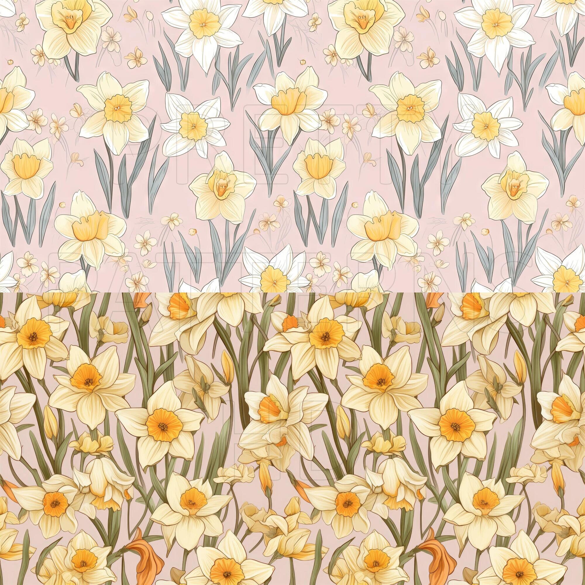 Pastel Flowers Daffodils #1 - Set of 8 Digital Patterns: Seamless ...