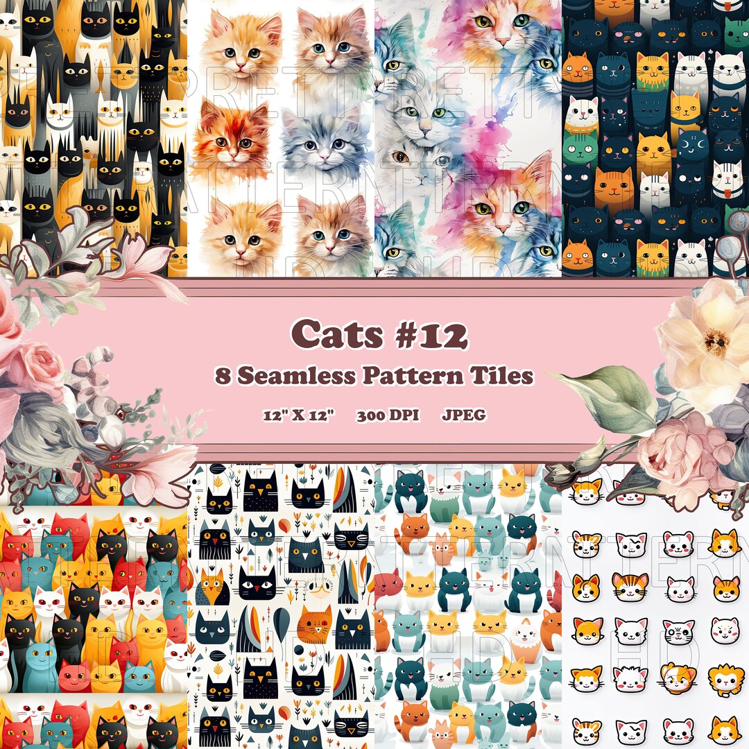 Cats #12 - 8 Printable Scrapbook Sheets - Seamless Tileable - Digital ...