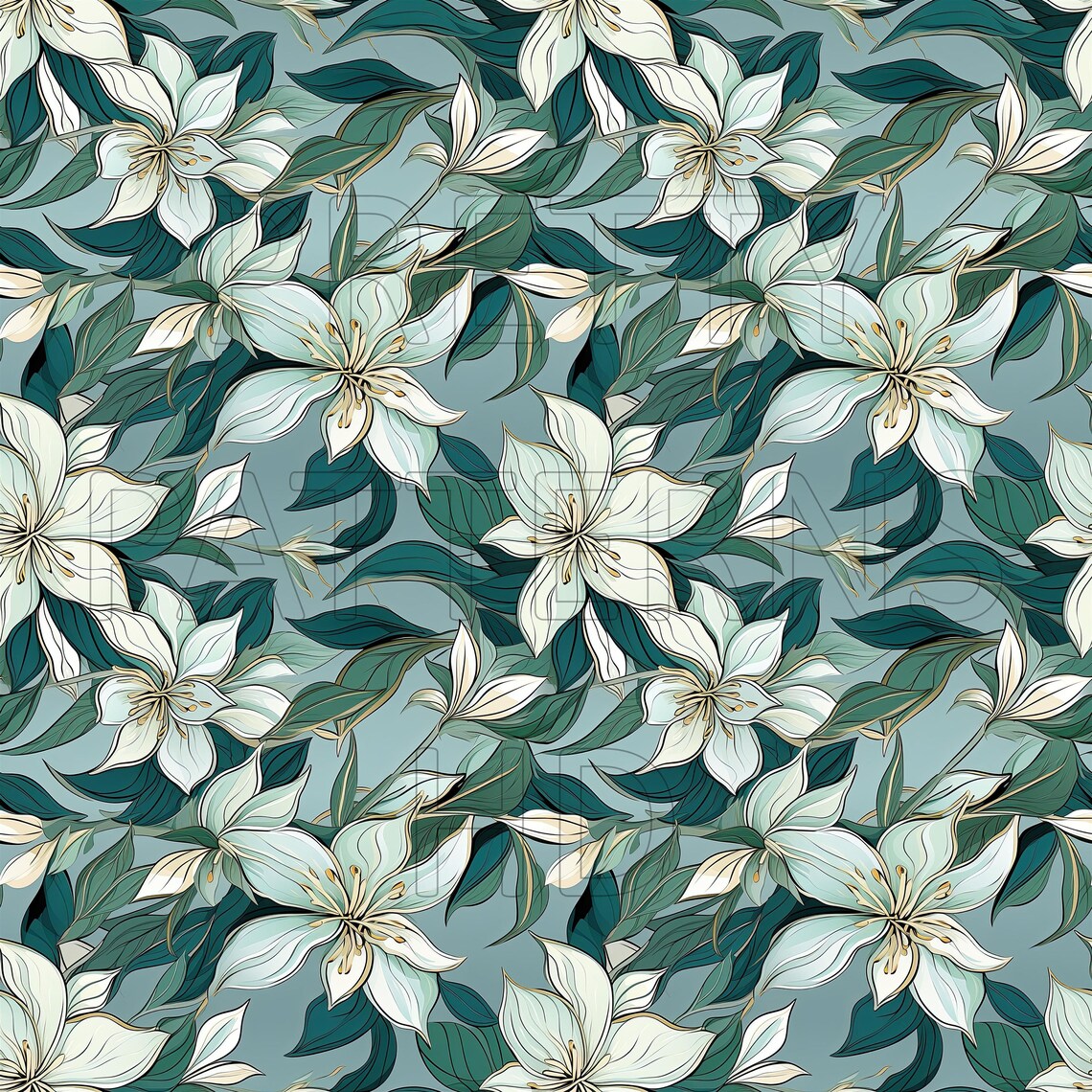 Lineart Watercolor Lillies #1 - 8 Printable Scrapbook Sheets - Seamless ...