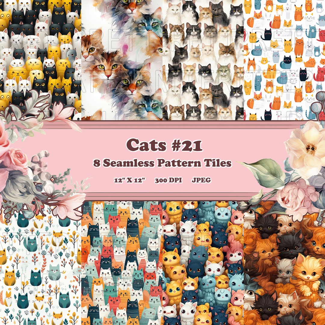 Cats #21 - 8 Printable Scrapbook Sheets - Seamless Tileable - Digital ...
