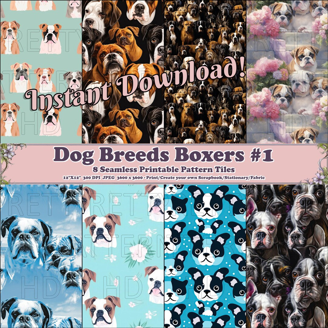 Dog Breeds Boxer 1 8 Printable Scrapbook Sheets Seamless - Etsy