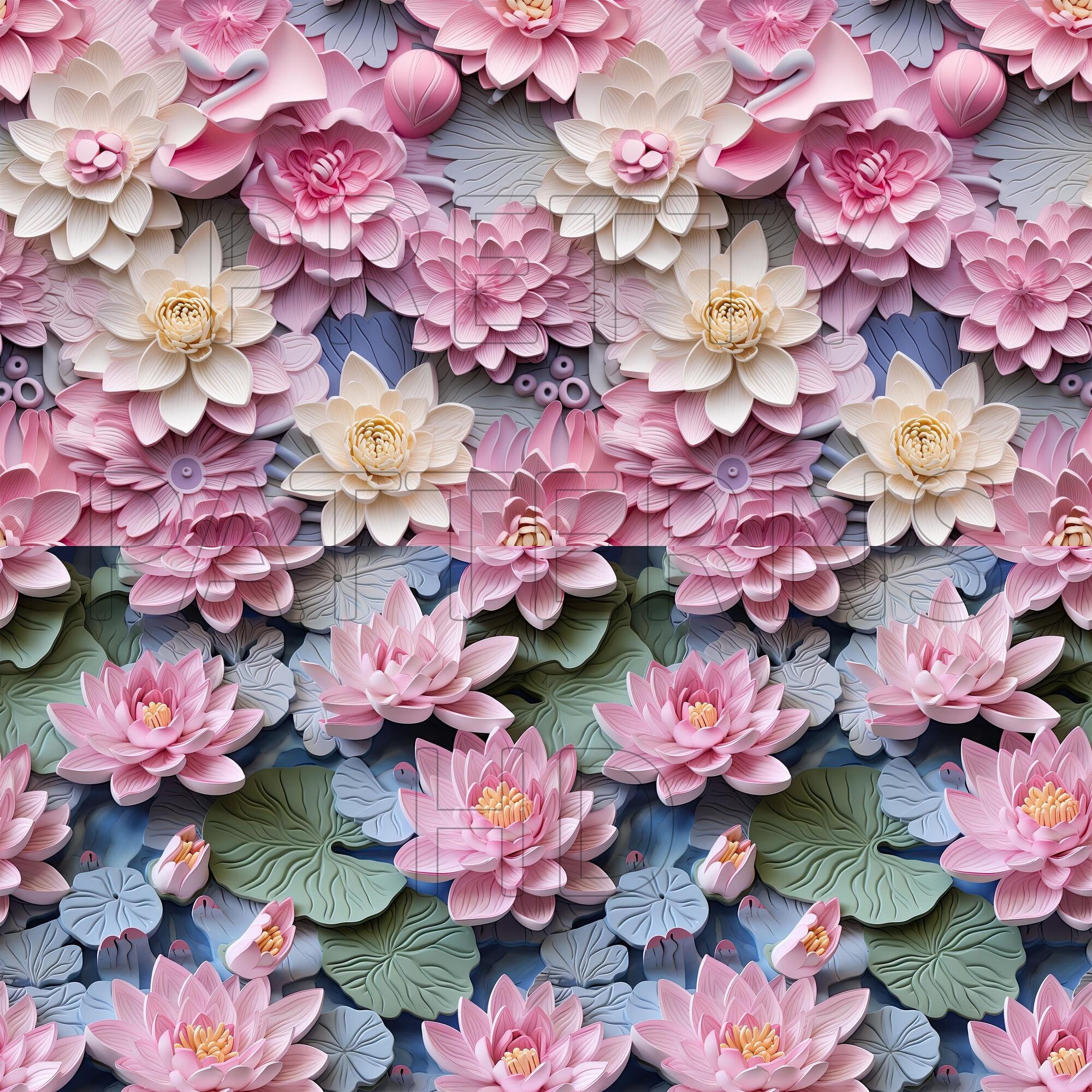 Sculpted Clay Water Lillies #1 - Set of 8 Printable Scrapbook Sheets ...