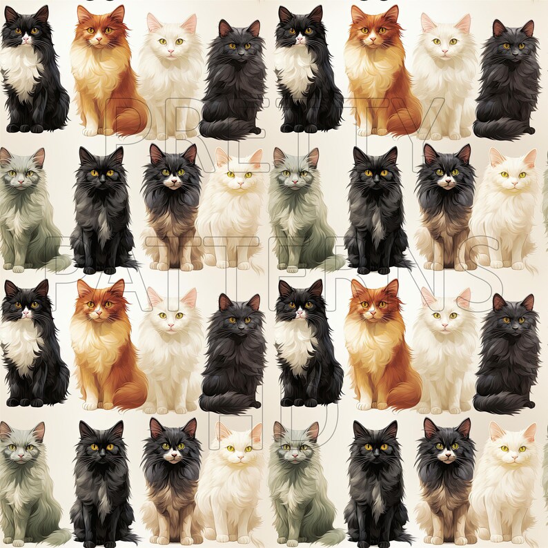 Cats 5 8 Printable Scrapbook Sheets Seamless Tileable Digital ...