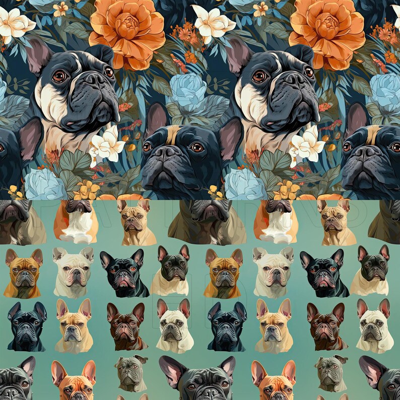 Dog Breeds French-bulldog #2 - 8 Printable Scrapbook Sheets - Seamless ...