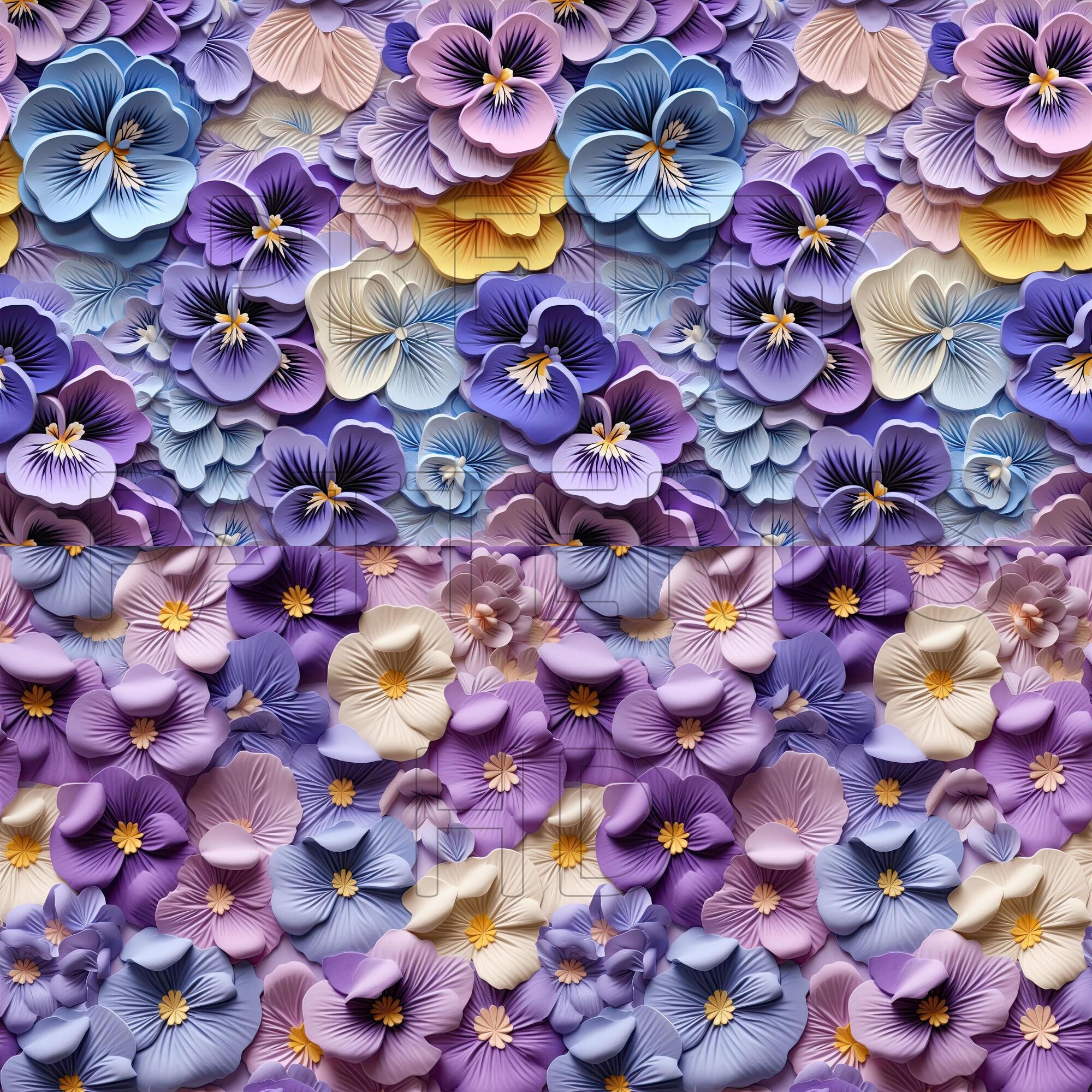 Sculpted Clay Pansy 1 Set of 8 Printable Scrapbook Sheets Seamless ...