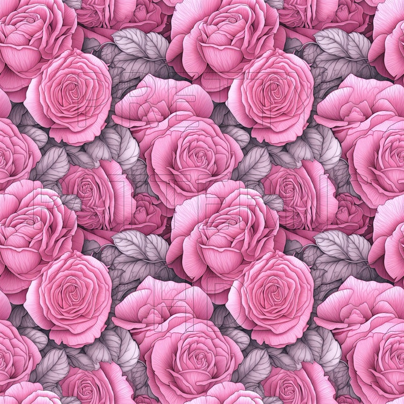 Illustrated Roses Pink #3 - 8 Printable Scrapbook Sheets - Seamless ...
