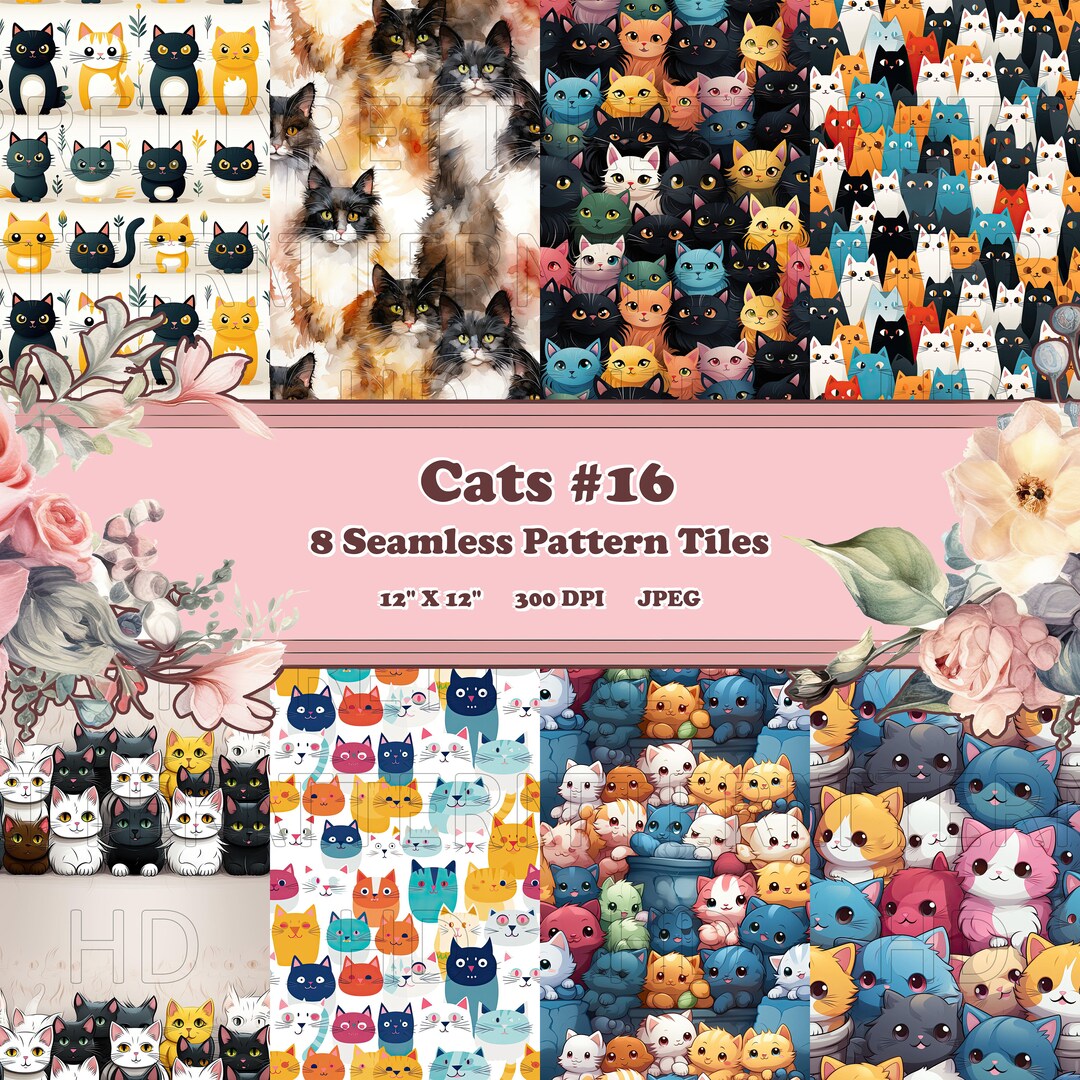 Cats #16 - 8 Printable Scrapbook Sheets - Seamless Tileable - Digital ...
