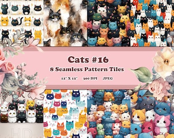 Cats #2 - 8 Printable Scrapbook Sheets - Seamless Tileable - Digital ...