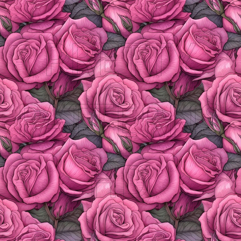 Illustrated Roses Pink #2 - 8 Printable Scrapbook Sheets - Seamless ...