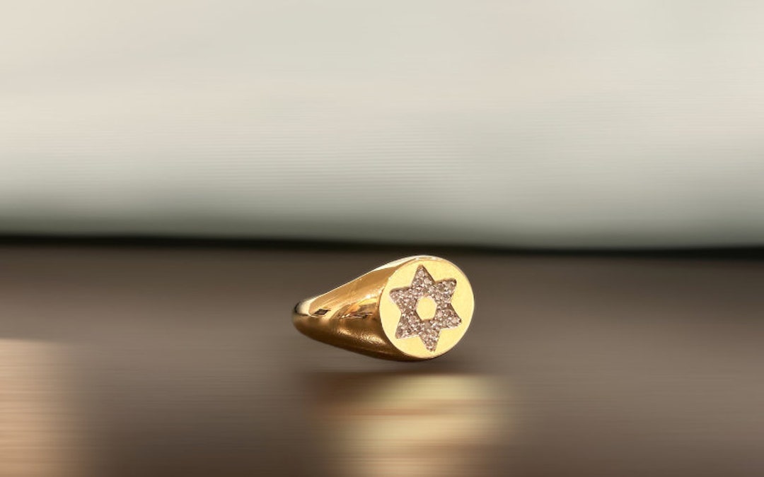 14K Gold Jewish Star of David Polished Diamond Ring, 10K Religious Star ...