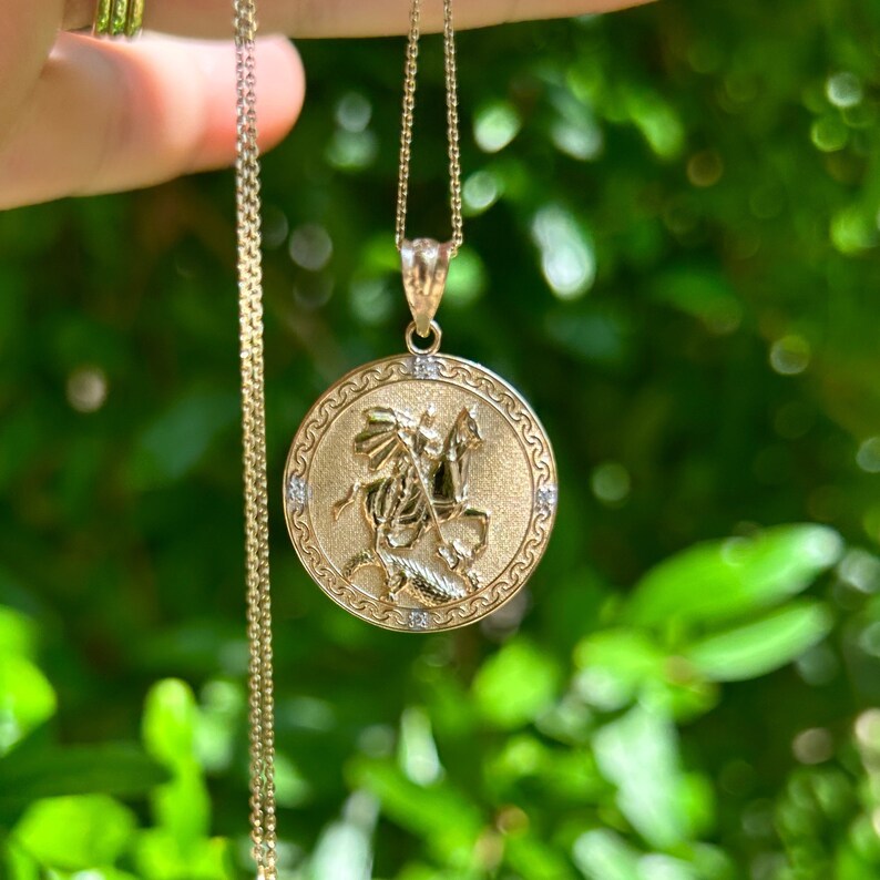 14K Solid Gold Saint George Medal, Christian Saint Necklace ,patron ...