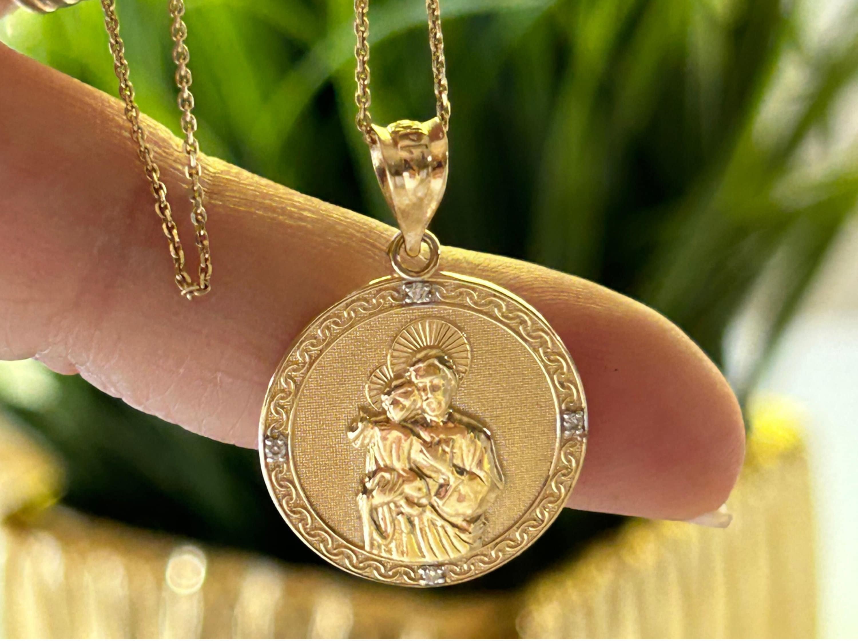 14K Solid Gold Saint Joseph and Child Necklace,10k Patron Saint of ...