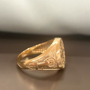 Solid Gold Saint Benedict Signet Men's Medallion Ring, Silver Religious ...