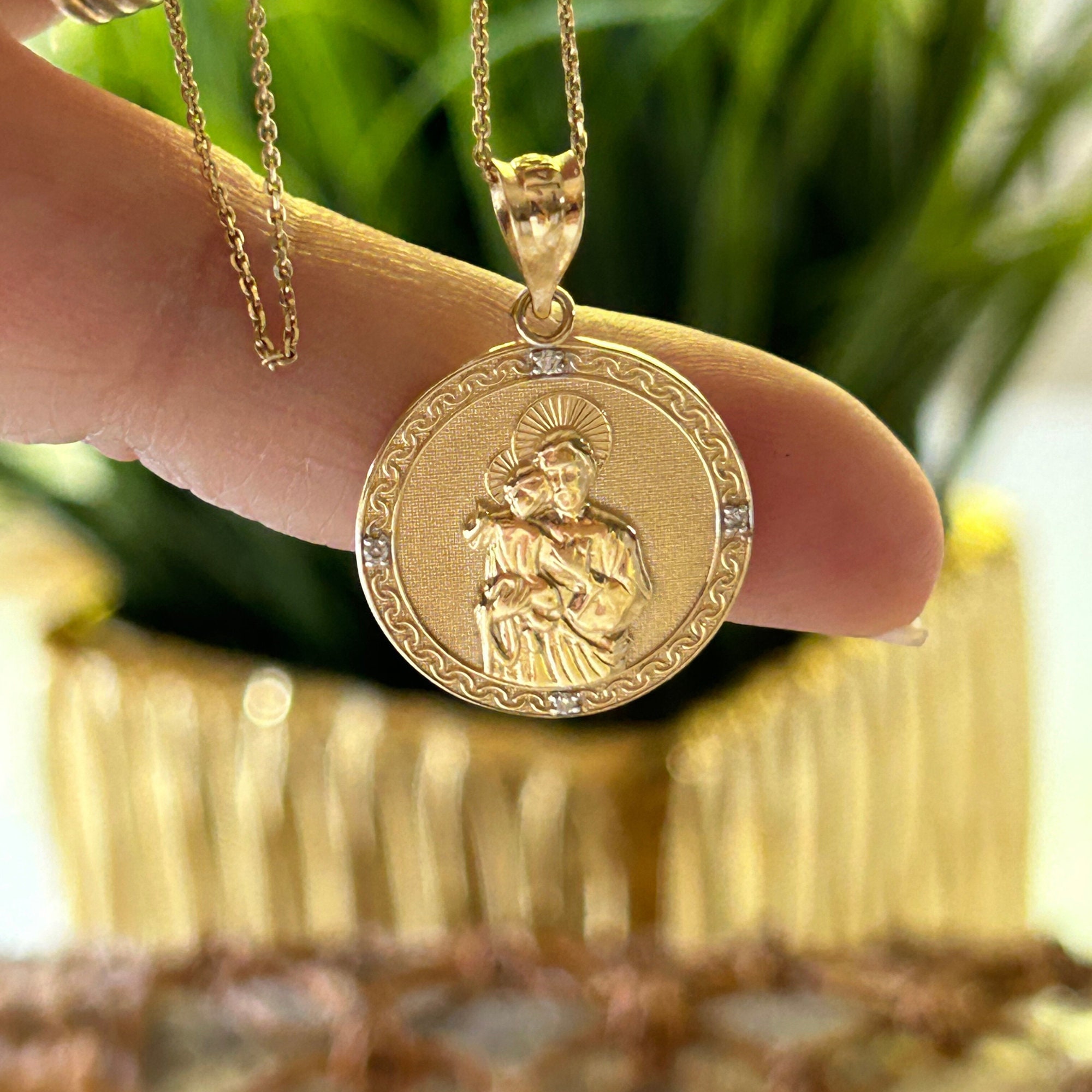14K Solid Gold Saint Joseph and Child Necklace10k Patron - Etsy