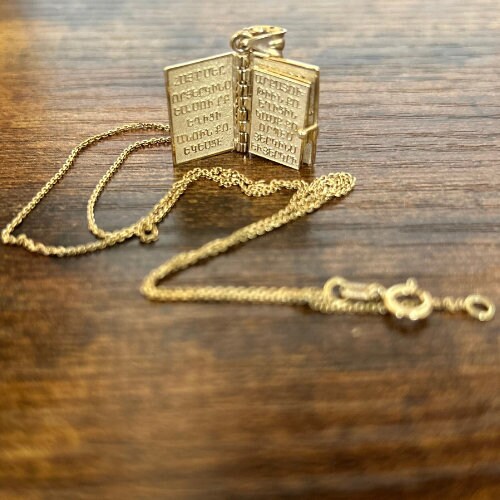 14K Gold Armenian Bible Book Charm With Lords Prayer Pendant,10k Solid ...