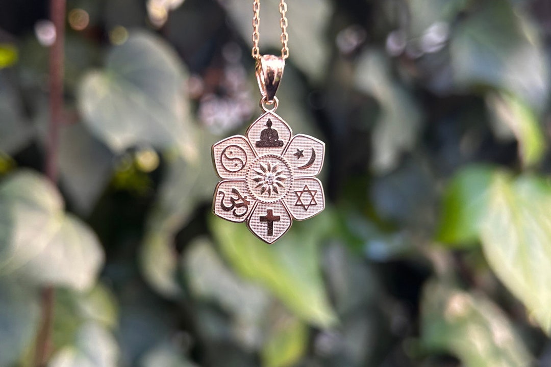 14K Solid Gold Diamond Spiritual Coexist Religious Symbol Necklace ...
