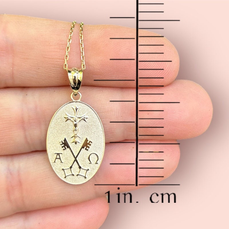 Solid Gold Alpha and Omega Cross With Keys of Heaven Symbol Necklace ...