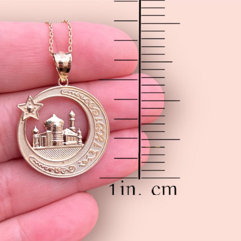 14K Stunning Solid Gold Islamic Mosque Necklace, Sterling Silver ...
