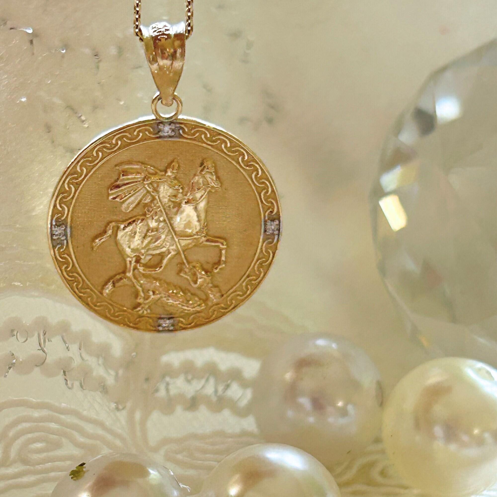 14K Solid Gold Saint George Medal, Christian Saint Necklace ,patron ...